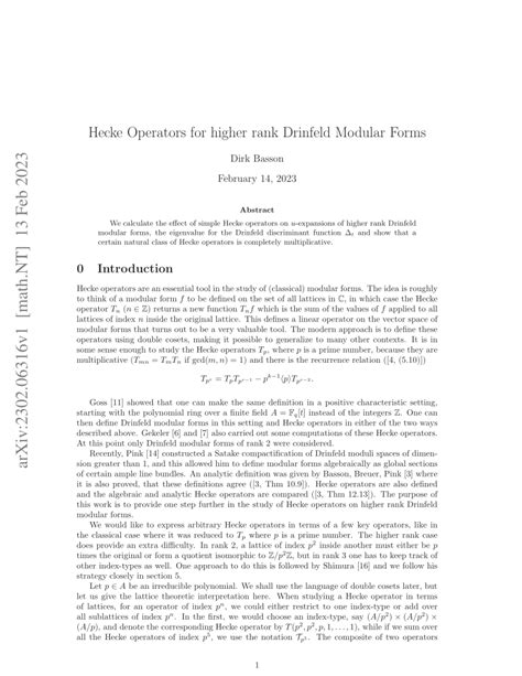 Pdf Hecke Operators For Higher Rank Drinfeld Modular Forms