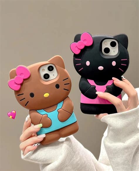 엔젤러블 귀여운 태닝 검은 헬로키티 입체 실리콘 케이스 아이폰 케이스 14프로 13 12 11 Xr Xs 위시버킷