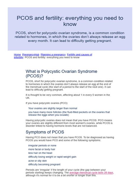 Pcos And Fertility Symptoms Treatment And Tests Pdf Polycystic Ovary Syndrome Menstrual Cycle