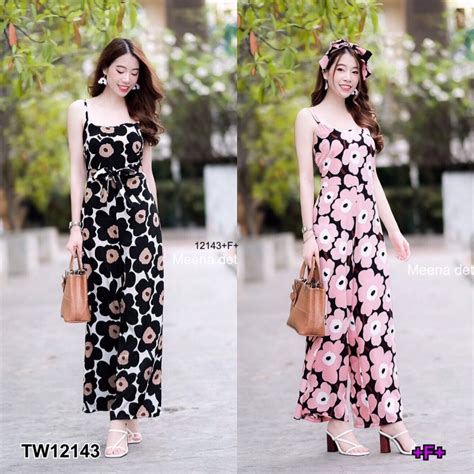 Jumpsuit จั้มสูทสายเดี่ยวลายดอกไม้ สายผูก Nl12143 Nongi165 Thaipick
