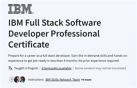 ibm full stack software developer professional certificate