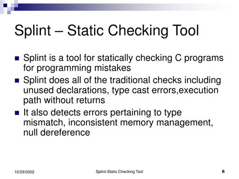 Ppt Splint Static Checking Tool Powerpoint Presentation Free