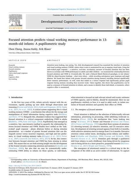 Pdf Focused Attention Predicts Visual Working Memory Performance In 13 Month Old Infants A
