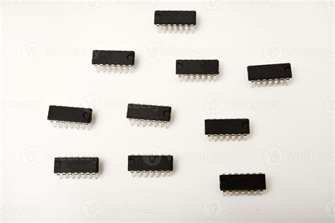 A Microcontroller White Background An Electronic Chip In A Plastic
