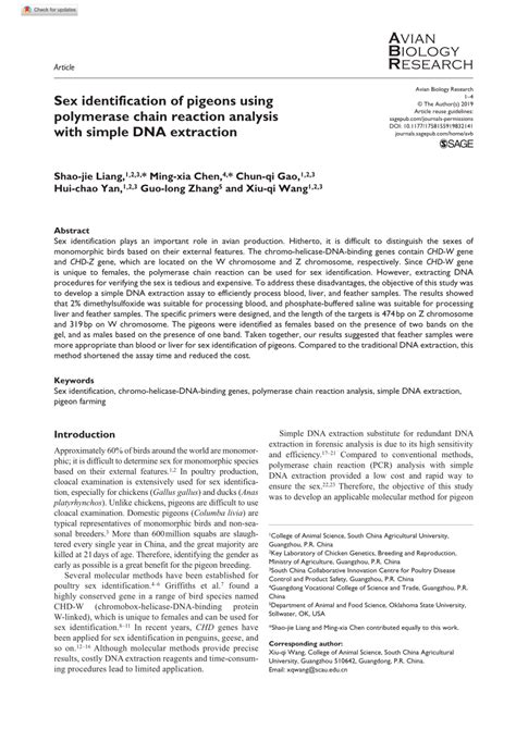 Pdf Sex Identification Of Pigeons Using Polymerase Chain Reaction
