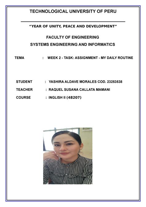 week 2 task assignment my daily routine “year of unity peace and development” faculty of