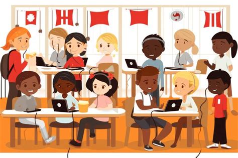 어린이 십대 학교 생활과 활동에 대한 만화 일러스트레이션 프리미엄 Ai 생성 이미지