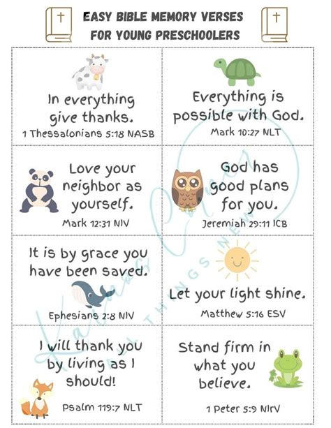 Preschool Bible Verse Cards Scripture Memory Digital Download Etsy