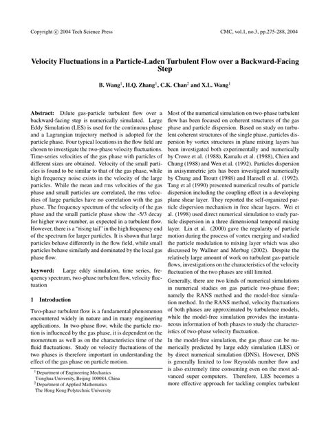 Pdf Velocity Fluctuations In A Particle Laden Turbulent Flow Over A