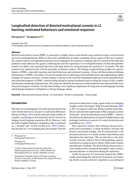Longitudinal Detection Of Directed Motivational Currents In L2 Learning Motivated Behaviours