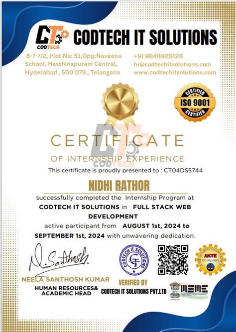 Nidhi Rathor On Linkedin Fullstackdevelopment Internship Webdevelopment Codtechitsolutions