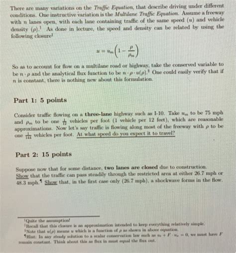 Solved There Are Many Variations On The Traffic Equation