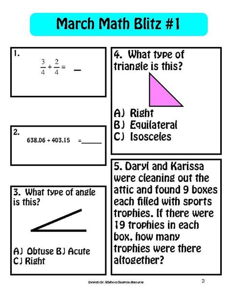 Math Blitz Daily Math Practice March Canadian Based On Ontario