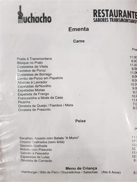 Menu Em O Muchacho Restaurante Oeiras