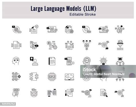 언어 모델 개념 라인 아이콘 세트 Ai Nlp 기계 학습 편집 가능한 획 아이콘 대규모 언어 모델에 대한 스톡 벡터 아트 및