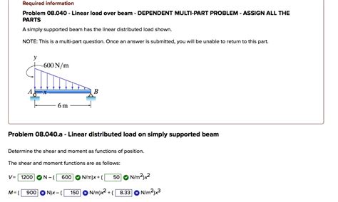 Required Information Problem 08 040 Linear Load Over Beam Dependent Multi Part Problem