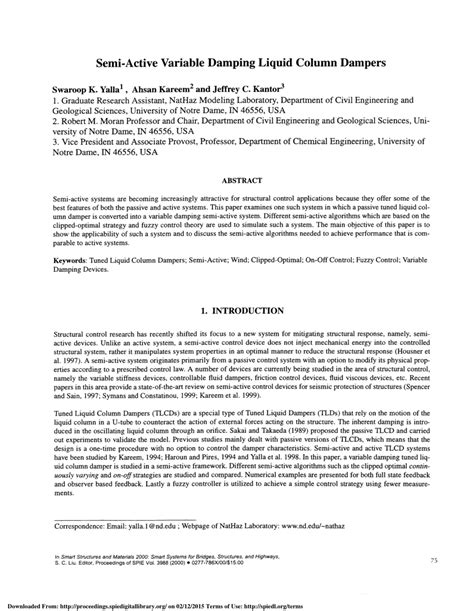 Pdf Semiactive Variable Damping Liquid Column Dampers