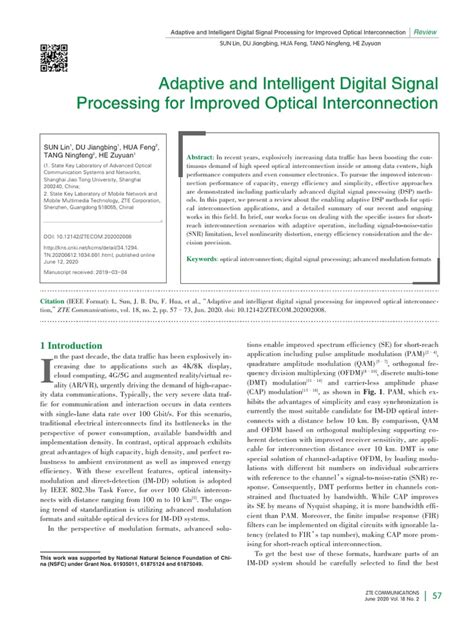 Adaptive And Intelligent Digital Signal Processing For Improved Optical Interconnection Pdf