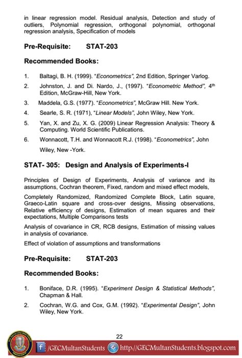 Course Outline For BS Statistics 5th Semester BZU Multan Govt Emerson College Multan Babes