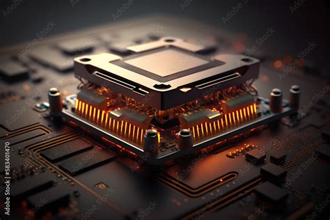 Circut Board With Processor Close Up Computer Processor Close Up