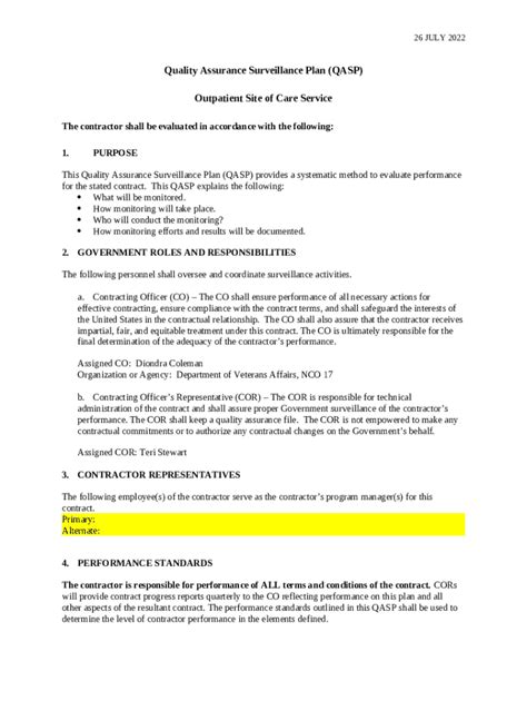 Quality Assurance Surveillance Plan Qasp Community Doc Template Pdffiller