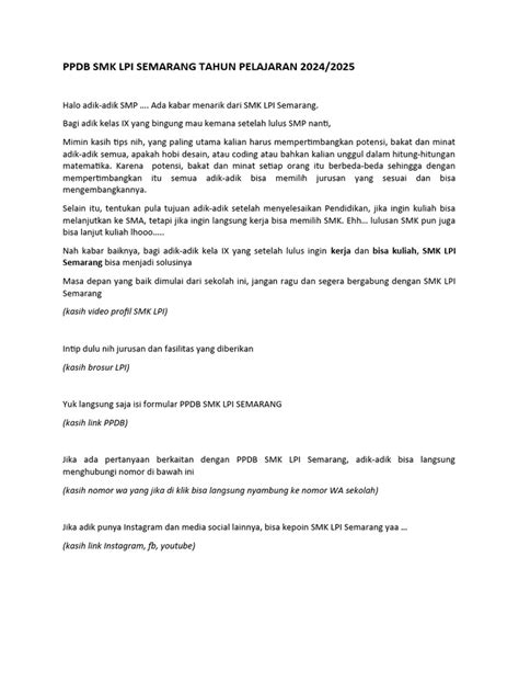 Ppdb Smk Lpi Semarang Tahun Pelajaran 2024 Pdf