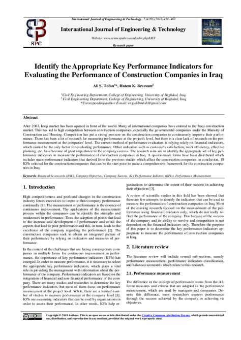 Pdf Identify The Appropriate Key Performance Indicators For Evaluating The Performance Of