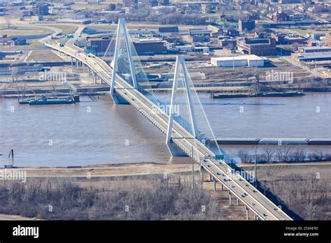 Aerial View Of The Stan Musial Veterans Memorial Bridge Spanning The