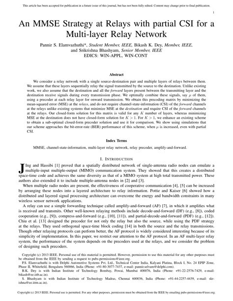 Pdf An Mmse Strategy At Relays With Partial Csi For A Multi Layer Relay Network