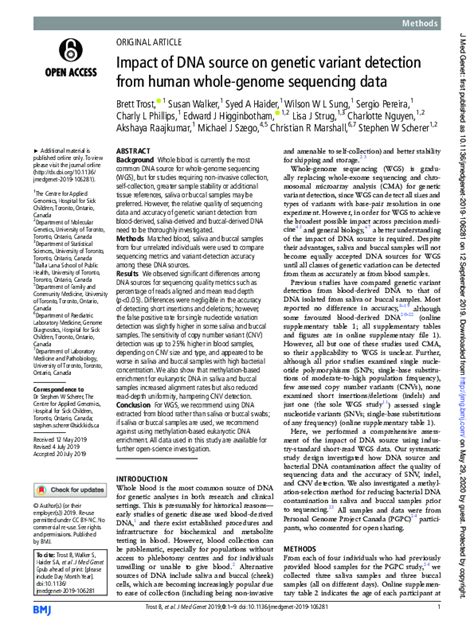 Pdf Impact Of Dna Source On Genetic Variant Detection From Human Whole Genome Sequencing Data