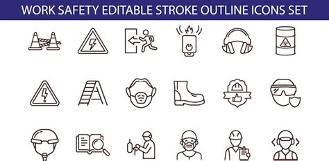Premium Vector Work Safety Editable Stroke Outline Icons Set