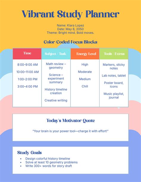 Free Study Planner Template To Edit Online