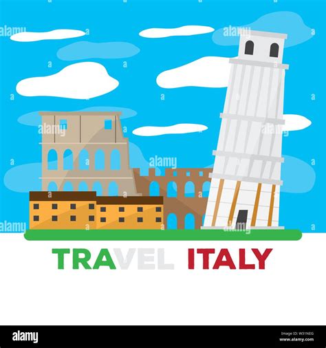 Colored Landscape With Famous Monuments From Italy Vector Stock