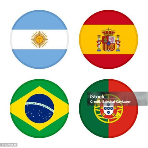라운드 아이콘 세트입니다 아르헨티나 스페인 브라질 포르투갈 국기 흰색 배경에 격리 포르투갈에 대한 스톡 벡터 아트 및 기타