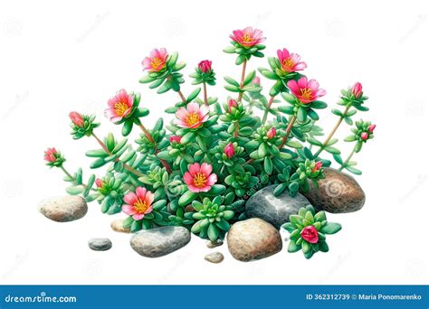 Red Portulaca Succulent Isolated Images On White Background Clipart
