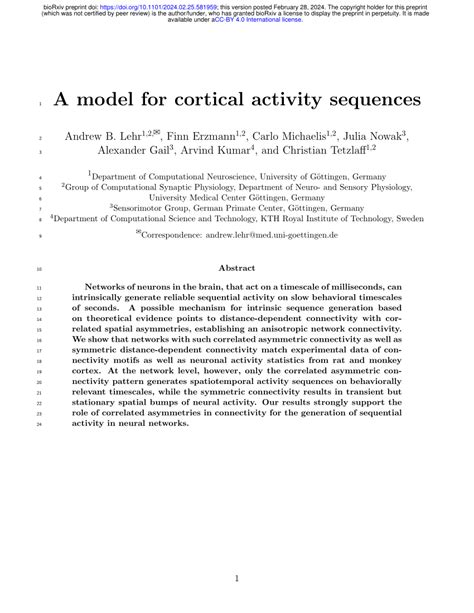 Pdf A Model For Cortical Activity Sequences
