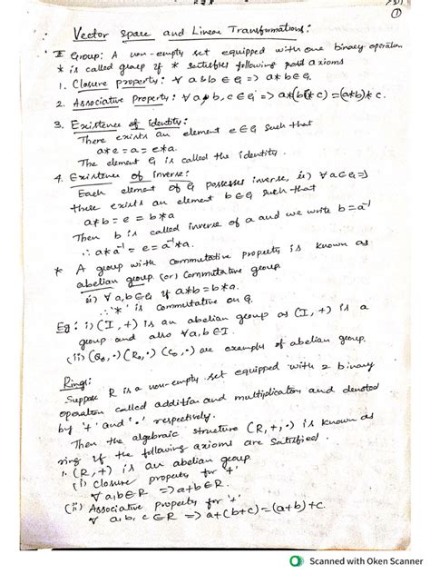 Vector Spaces Notes Pdf