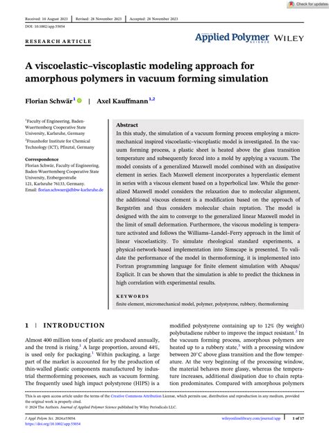 Pdf A Viscoelastic Viscoplastic Modeling Approach For Amorphous