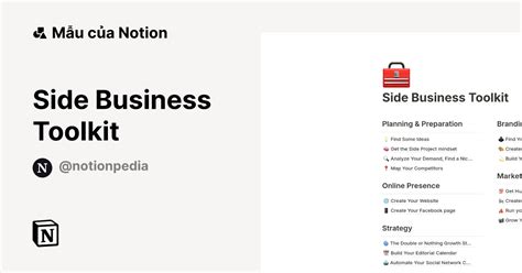 Side Business Toolkit Mẫu Do Notionpedia Tạo Thị Trường Notion