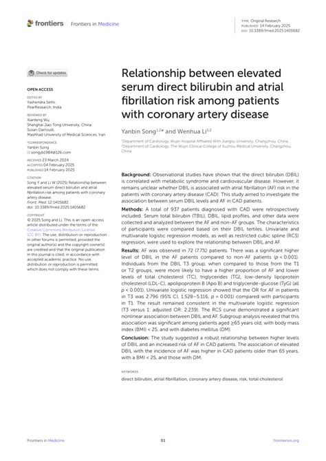Pdf Relationship Between Elevated Serum Direct Bilirubin And Atrial Fibrillation Risk Among