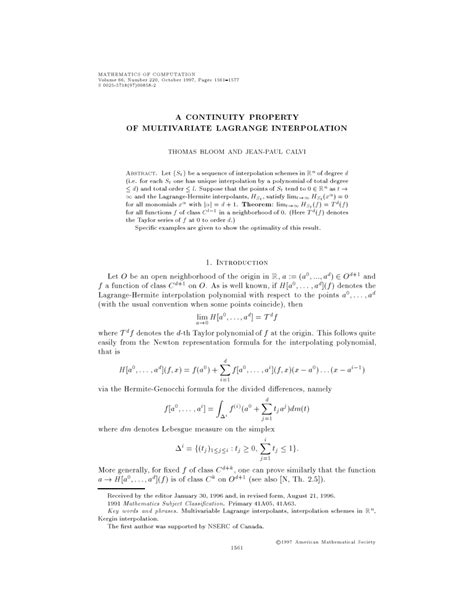 Pdf A Continuity Property Of Multivariate Lagrange Interpolation