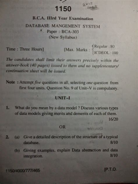 World And Knowledge Database Management System Question Paper 2013 Hpu