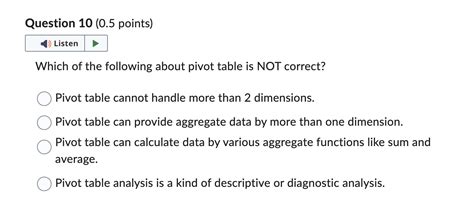 Solved Which Of The Following About Pivot Table Is Not