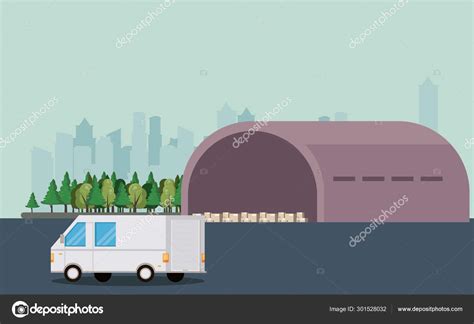 수송 차량 배달 밴 만화 스톡 벡터 ©jemastock 301528032