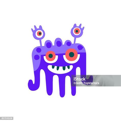 귀여운 블루 만화 몬스터 멋진 놀라운 생물 재미 있는 외계인 벡터 일러스트 레이 션 귀여운에 대한 스톡 벡터 아트 및 기타