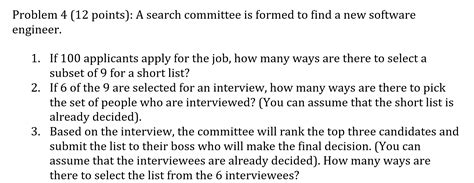 Solved Problem 4 12 Points A Search Committee Is Formed Chegg Com