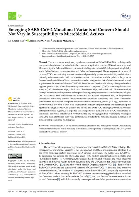 Pdf Emerging Sars Cov 2 Mutational Variants Of Concern Should Not Vary In Susceptibility To