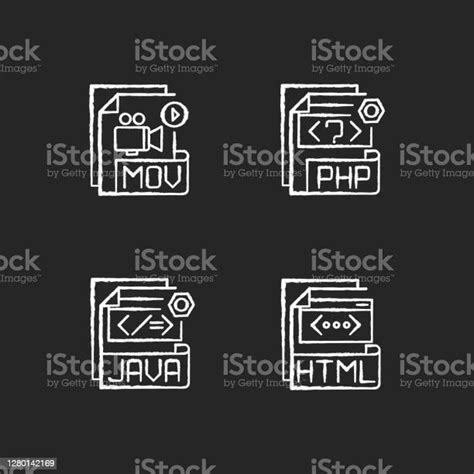 파일 유형 분필 흰색 아이콘은 검은 색 배경에 설정 0명에 대한 스톡 벡터 아트 및 기타 이미지 0명 Php 프로그래밍