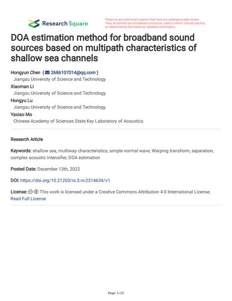 Pdf Doa Estimation Method For Broadband Sound Sources Based On Multipath Characteristics Of
