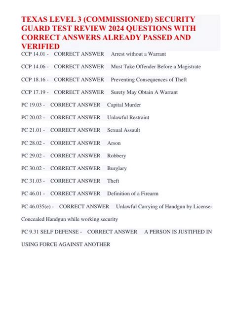 Texas Level 3 Commissioned Security Guard Test Review 2024 Questions With Correct Answers